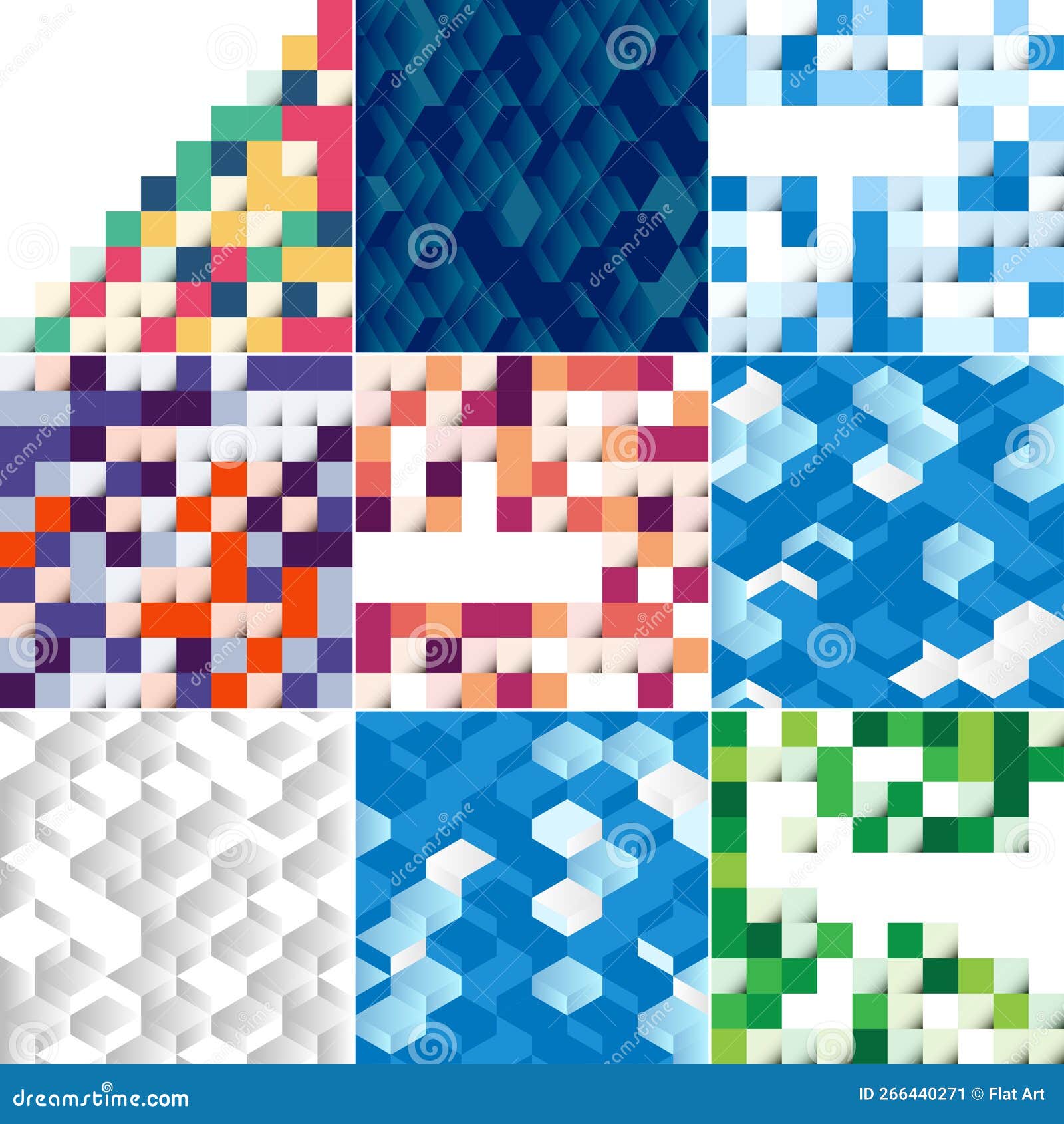 Seamless Pattern of Colorful Blocks with Shadow EPS10 Vector; Pack of 9 ...