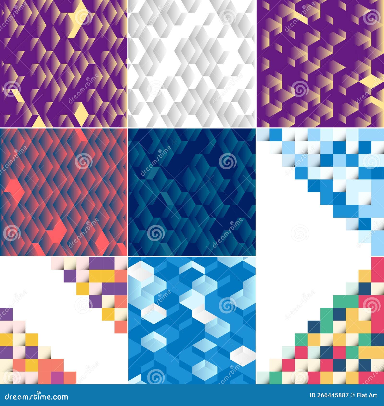 Seamless Pattern of Colorful Blocks with Shadow EPS10 Vector; Pack of 9 ...