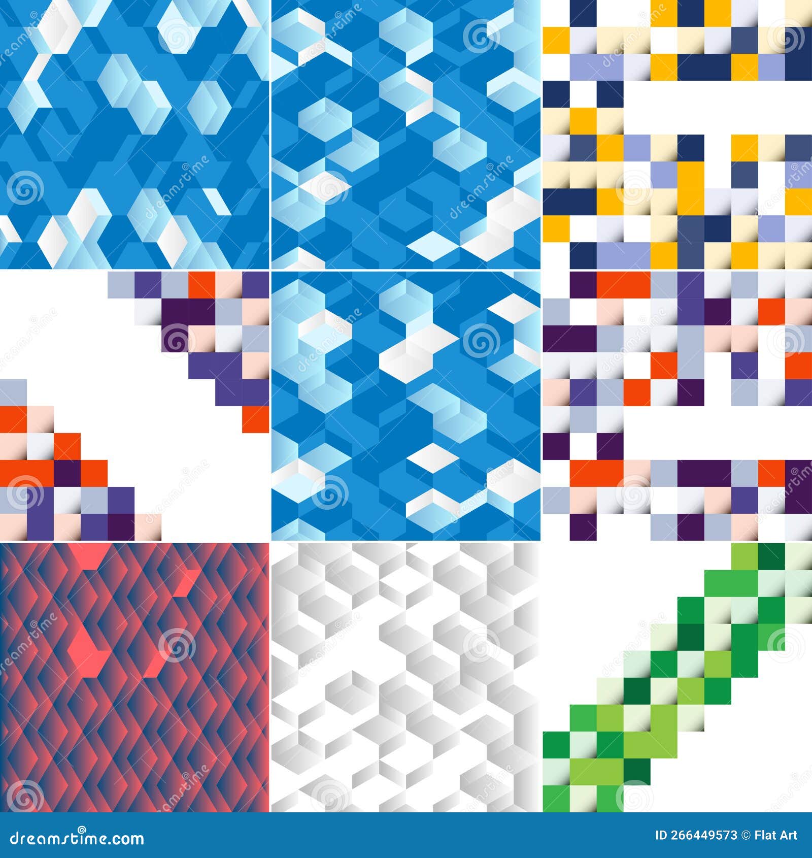 Seamless Pattern of Colorful Blocks with Shadow EPS10 Vector; Pack of 9 ...