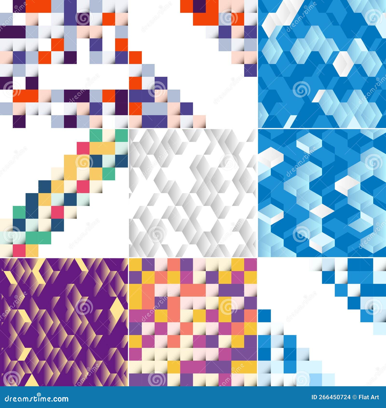 Seamless Pattern of Colorful Blocks with Shadow EPS10 Vector; Pack of 9 ...
