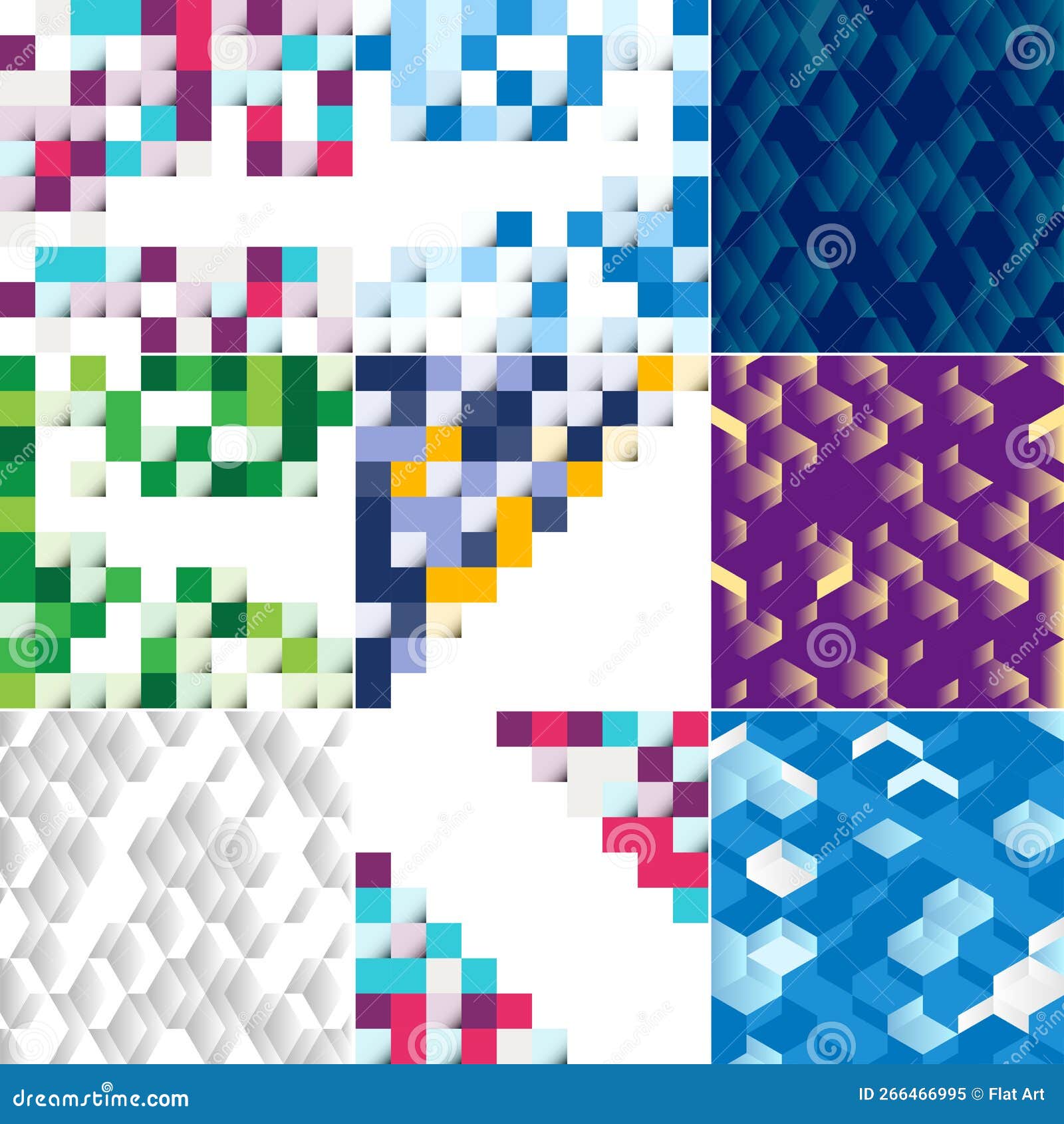 Seamless Pattern of Colorful Blocks with Shadow EPS10 Vector; Pack of 9 ...