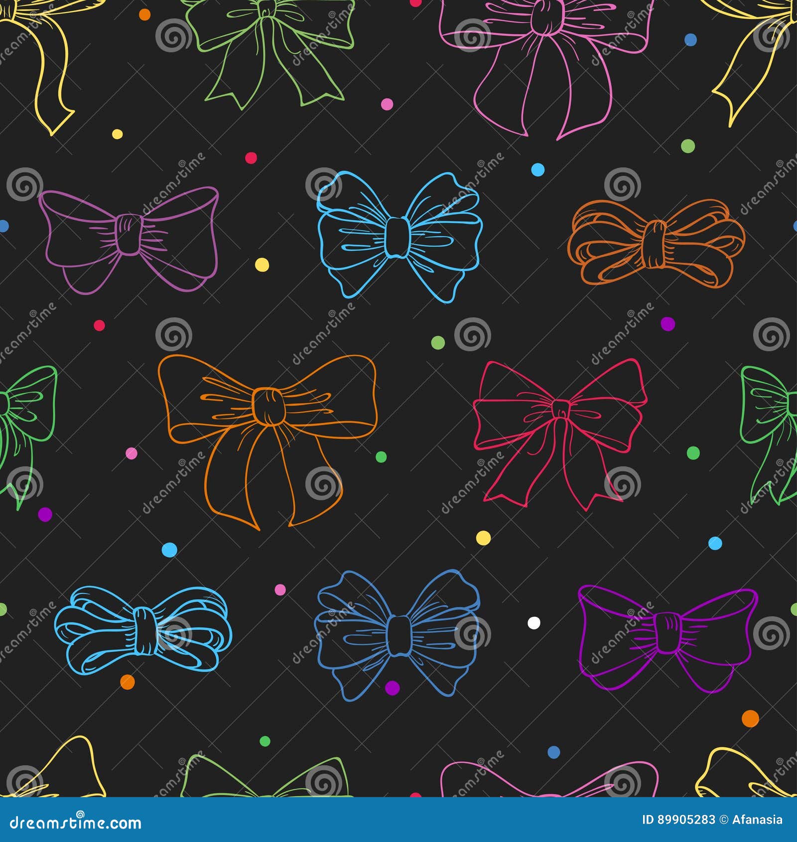 Seamless Pattern with Colorful Bows Silhouettes on Dark. Stock Vector ...