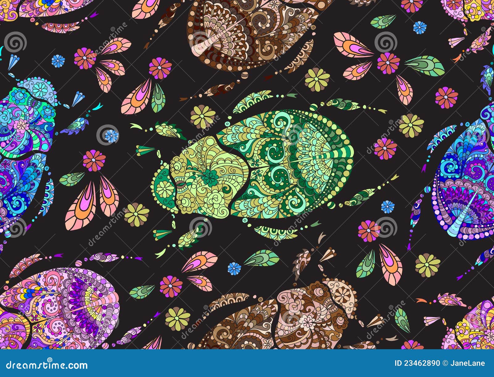 Seamless Pattern with Colorful Bugs Stock Vector - Illustration of ...