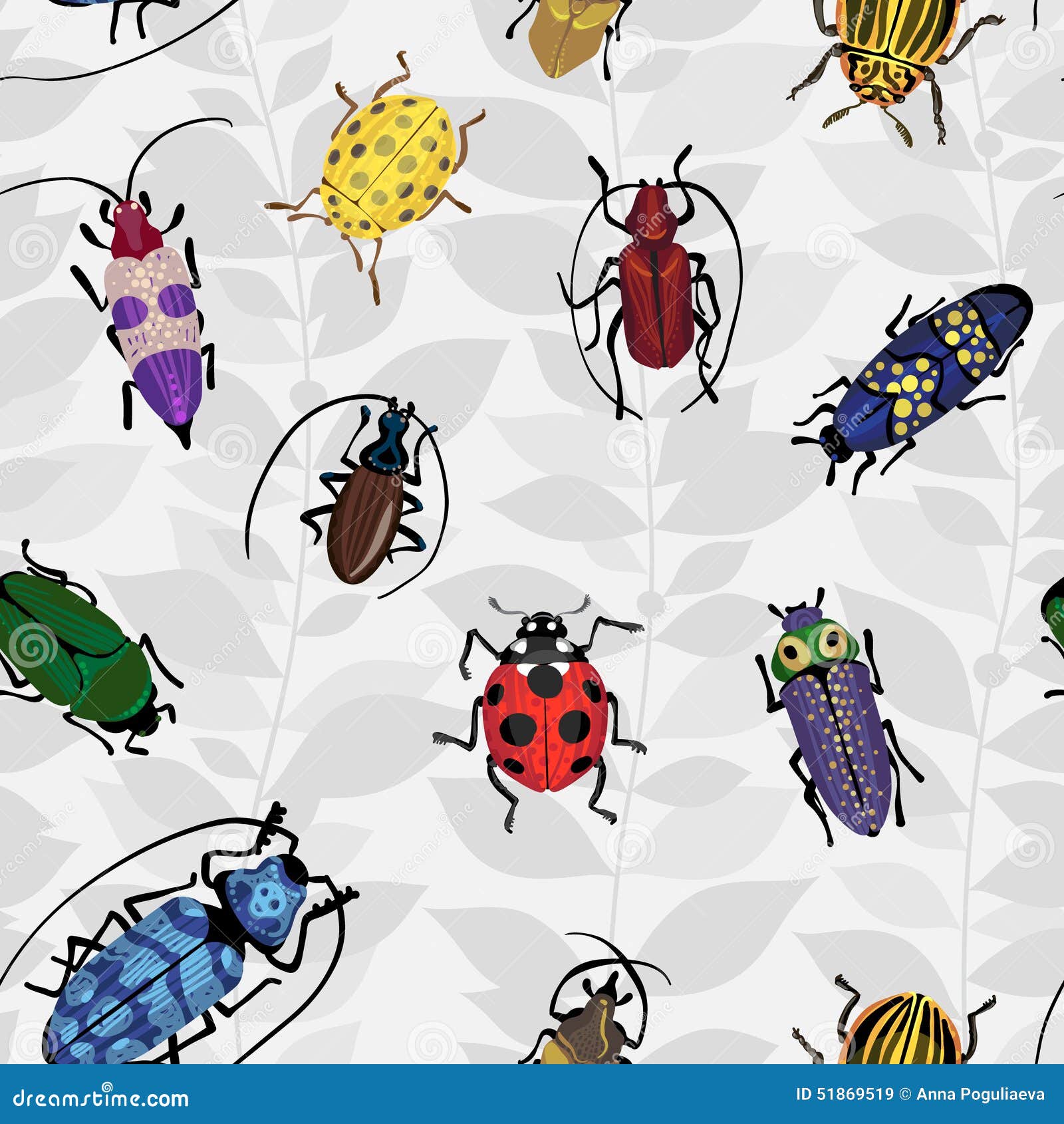 Seamless Pattern with Colorful Bugs. Stock Vector - Illustration of ...