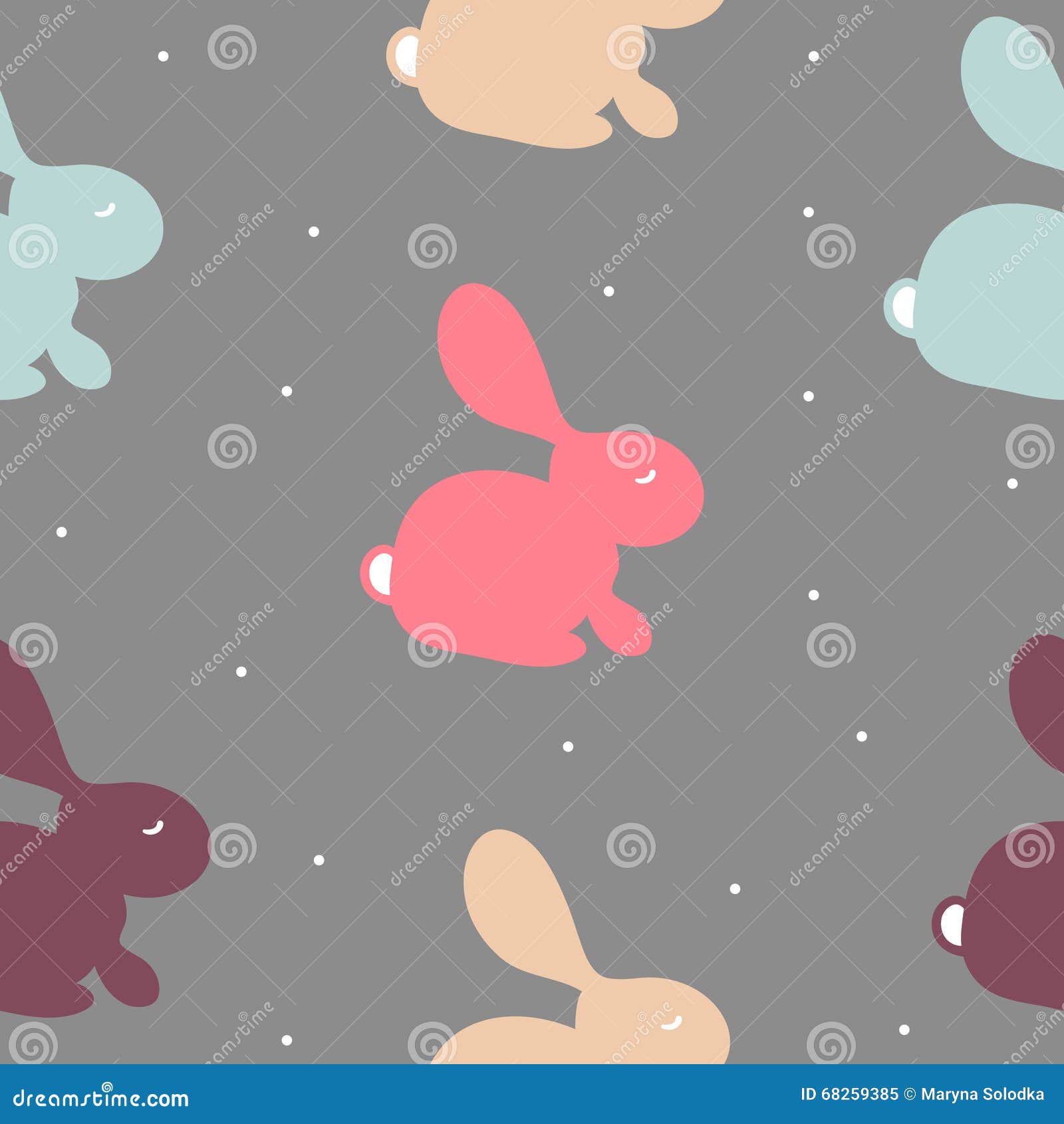 Seamless Pattern with Colorful Bunny on White. Vector Cute Texture with ...