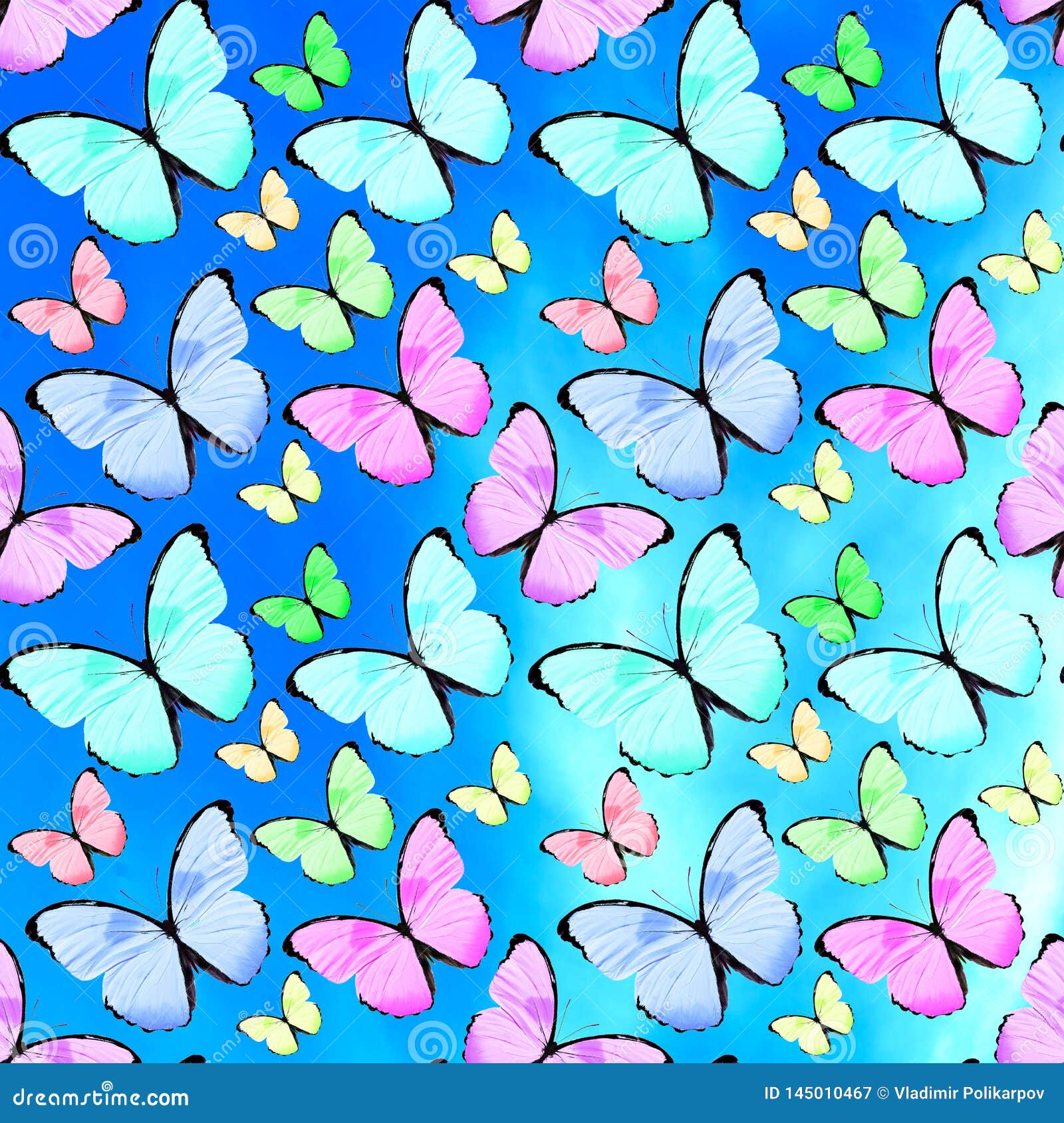 Seamless Pattern with Colorful Butterflies Against Blue Sky Stock Image ...