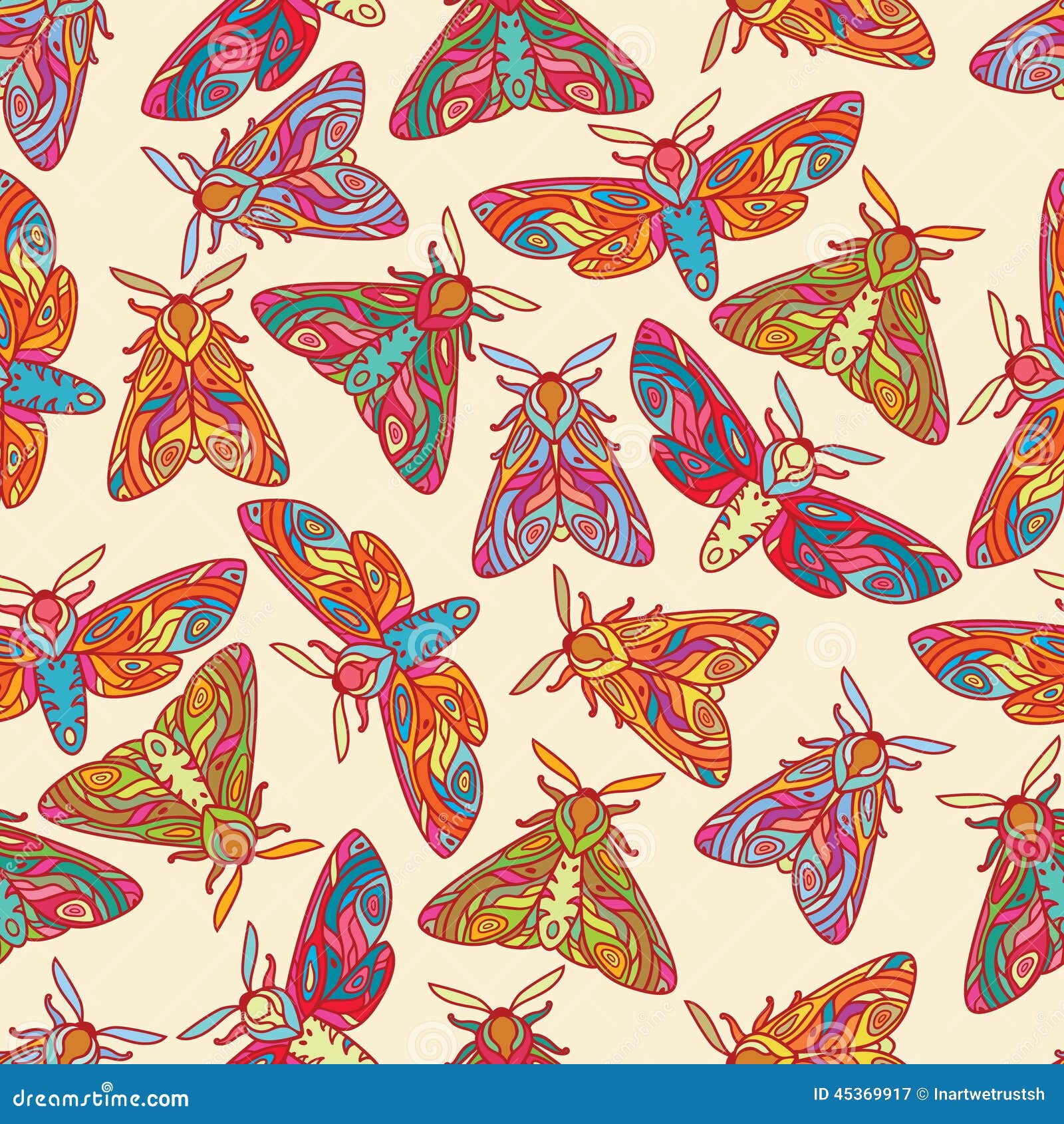 Seamless Pattern With Colorful Butterflies Or Moths Stock Vector Image 45369917