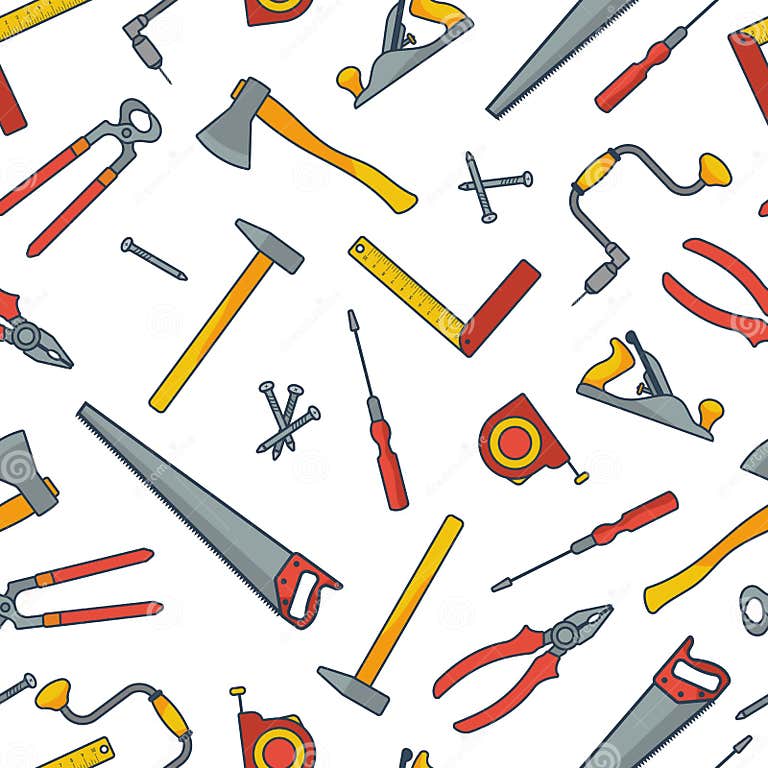 Seamless Pattern of Colorful Carpentry Tools Stock Vector ...