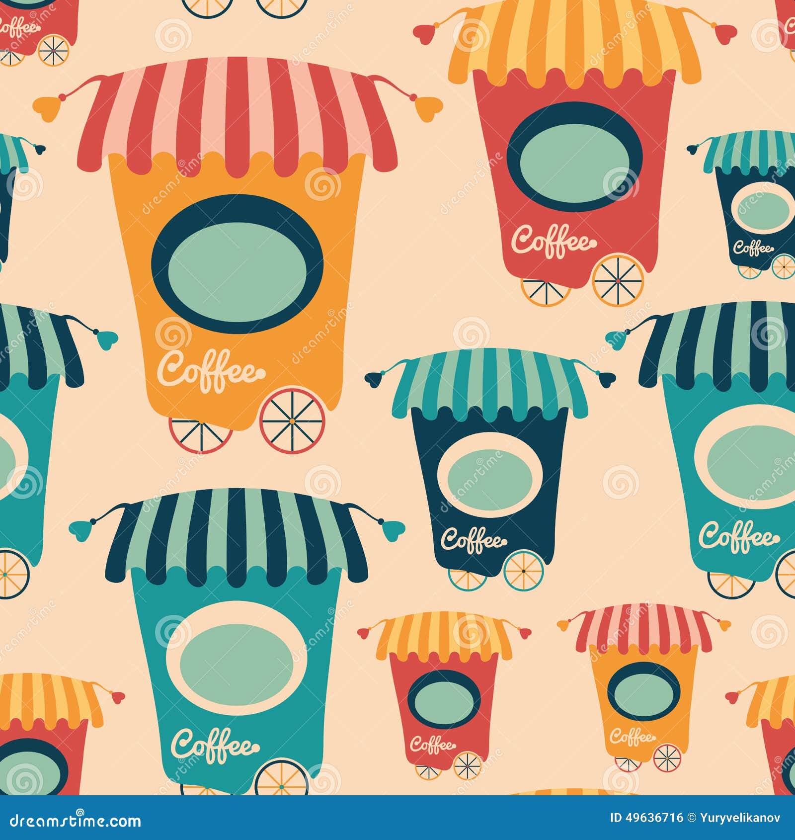 Seamless Pattern with Colorful Coffee Shops. Stock Vector ...