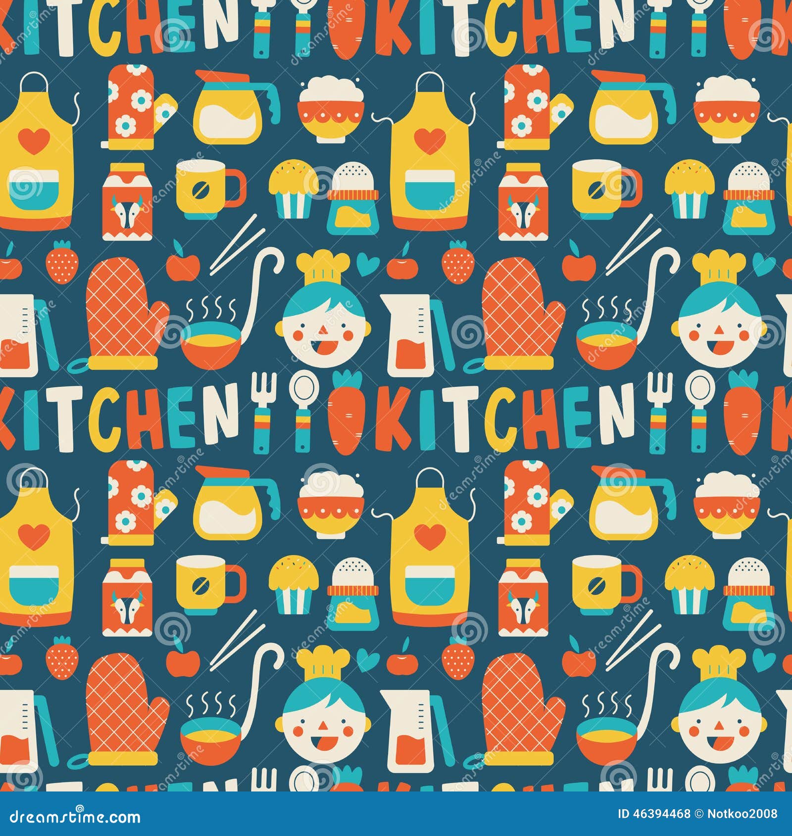 Seamless Pattern with Colorful Cooking Icons Stock Vector ...