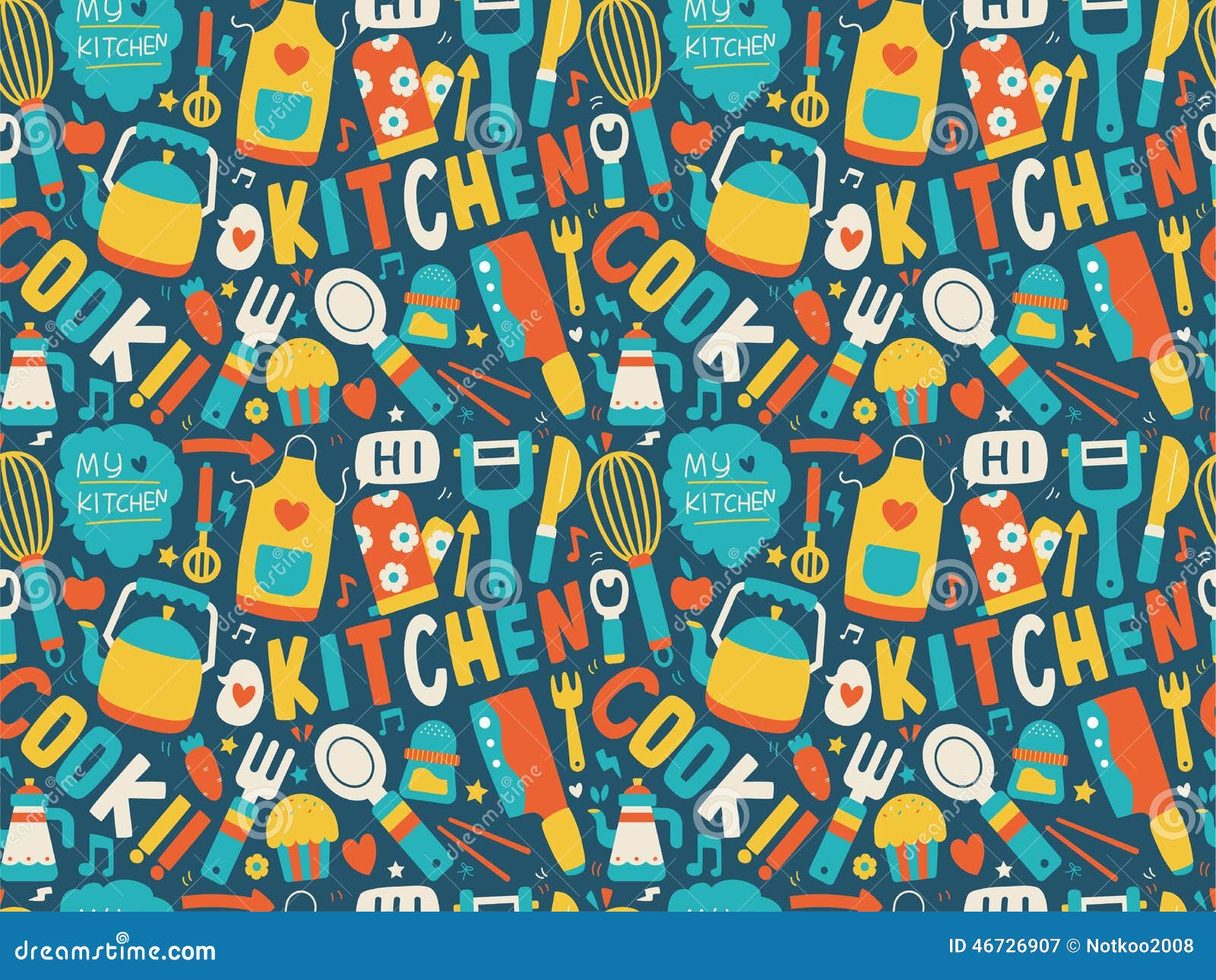 Seamless Pattern with Colorful Cooking Icons Stock Vector ...