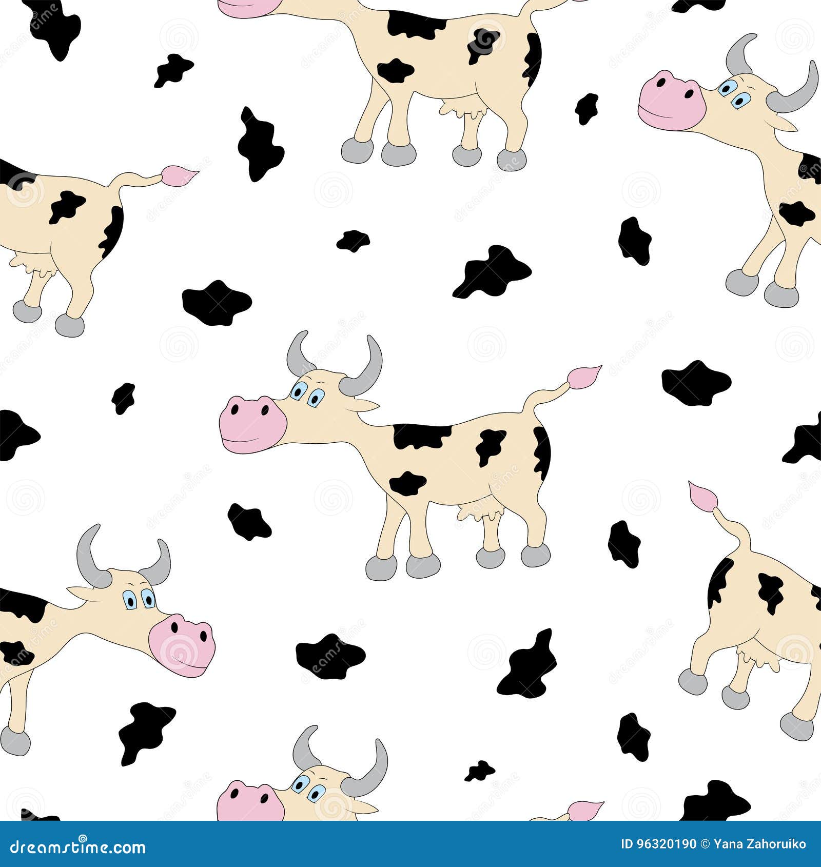 Seamless Pattern from the Colorful Cows on the White Background Stock ...