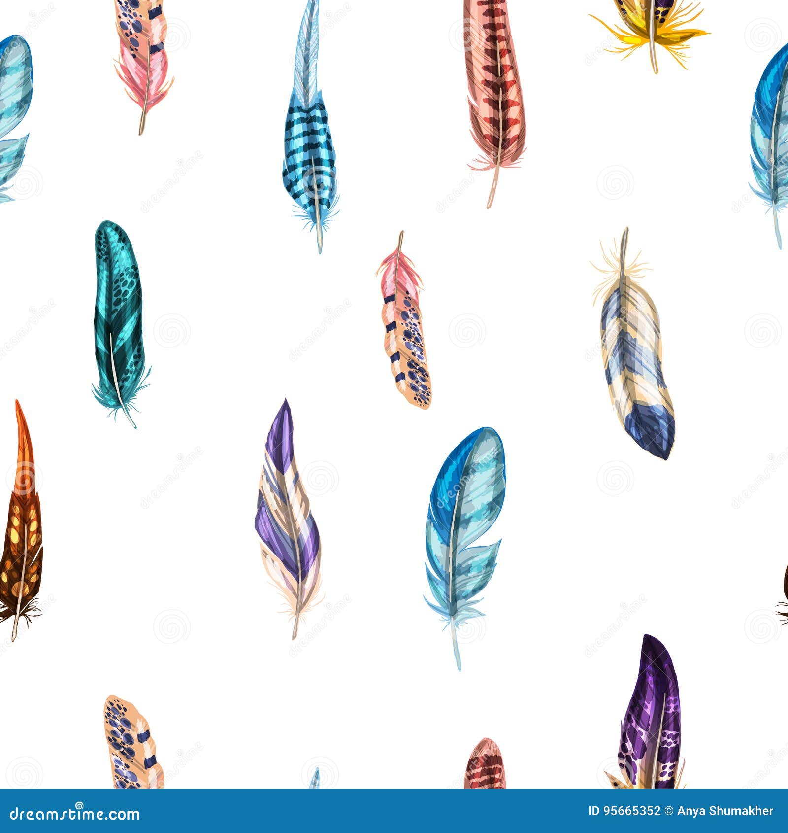 Seamless Pattern with Colorful Detailed Bird Feathers. Vector ...