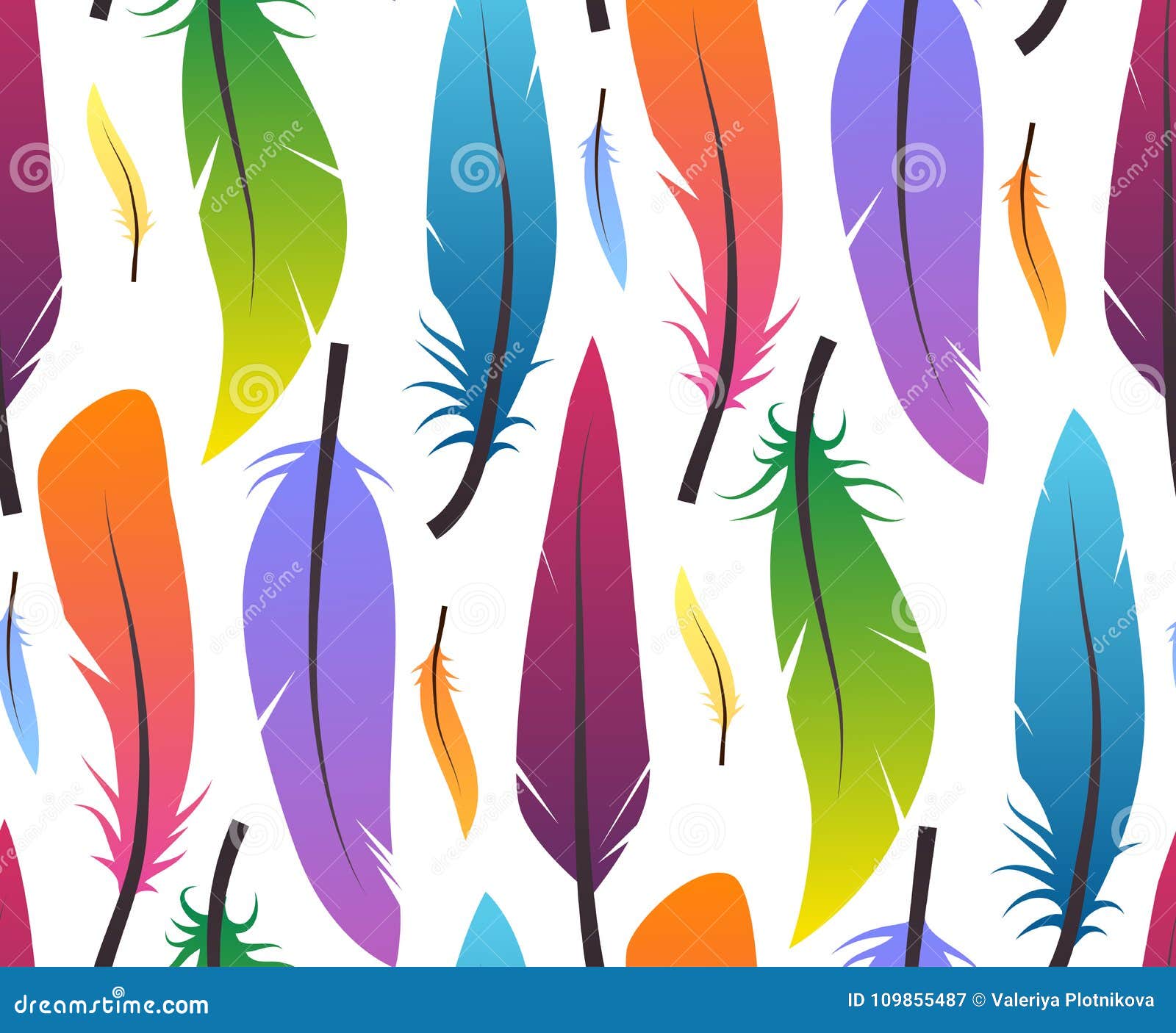 Seamless Pattern with Colorful Different Feathers on White Background ...