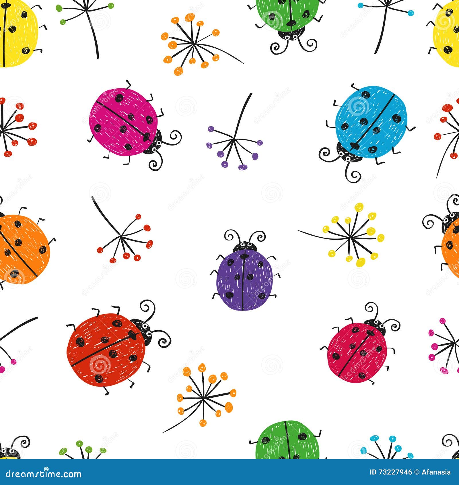 Seamless Pattern with Colorful Doodle Bugs. Stock Vector - Illustration ...