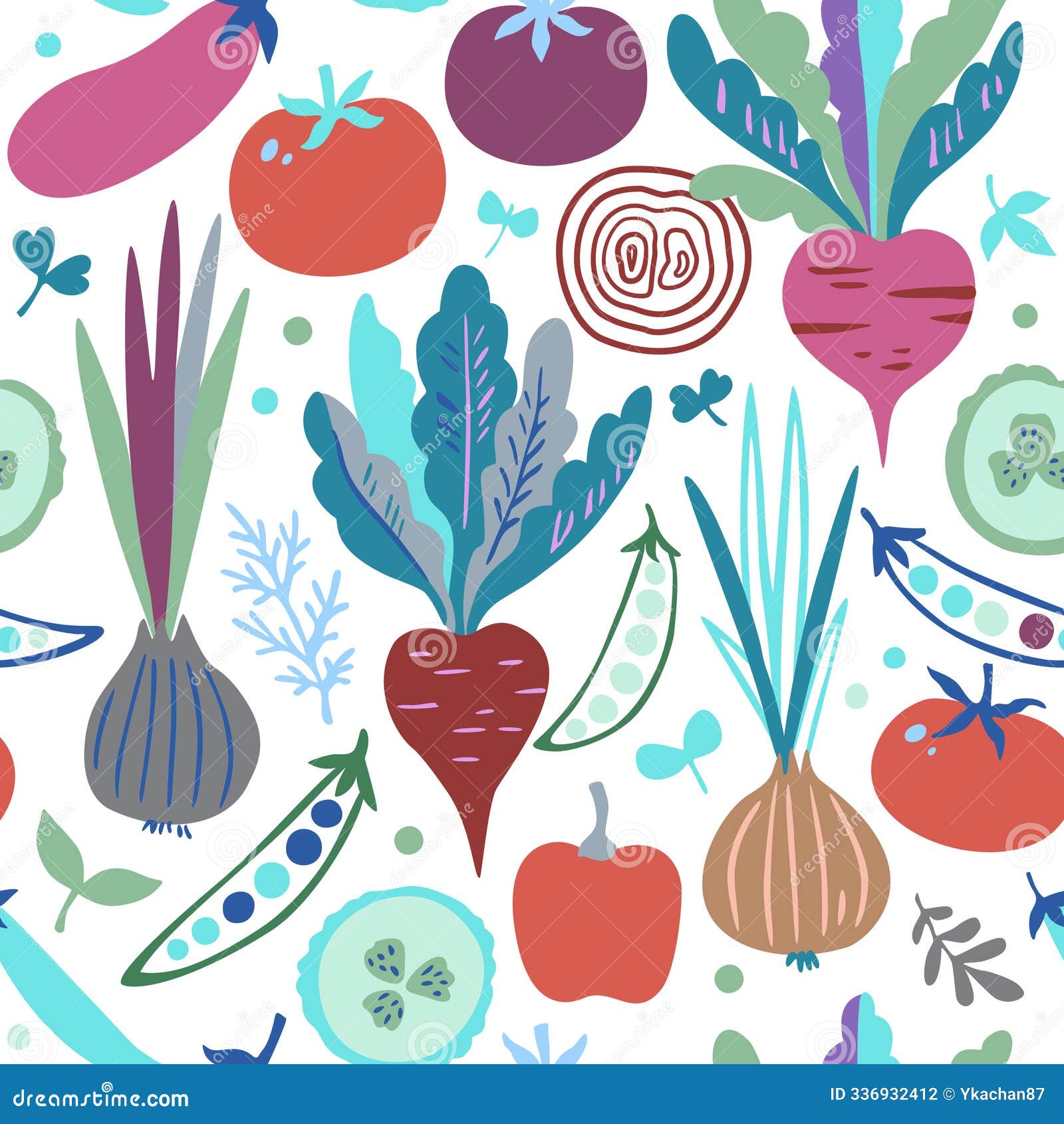 Seamless Pattern with Colorful Doodle Vegetables. Cute Modern Trendy ...