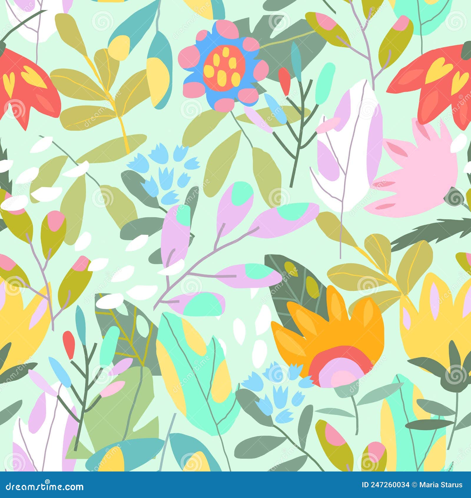 Seamless Pattern with Colorful Exotic Flowers and Leaves Stock Vector ...