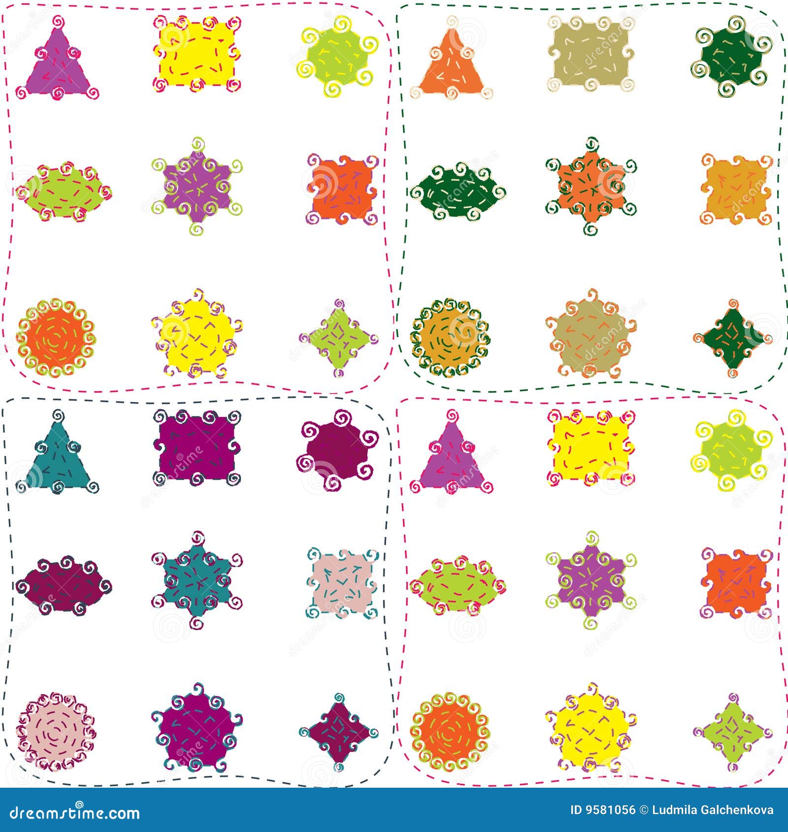 Seamless Pattern of Colorful Fancy Shapes Stock Vector - Illustration ...