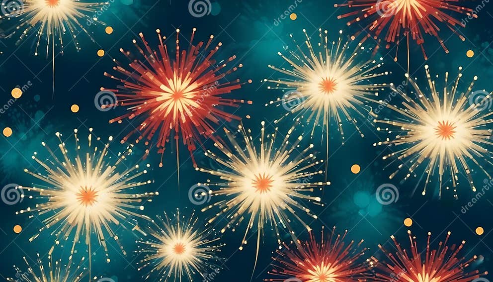 A Seamless Pattern of Colorful Fireworks Exploding Against a Dark Blue ...