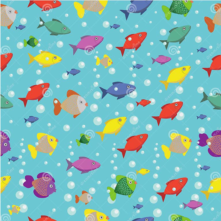 Seamless Pattern with Colorful Fish and Bubbles Stock Vector ...
