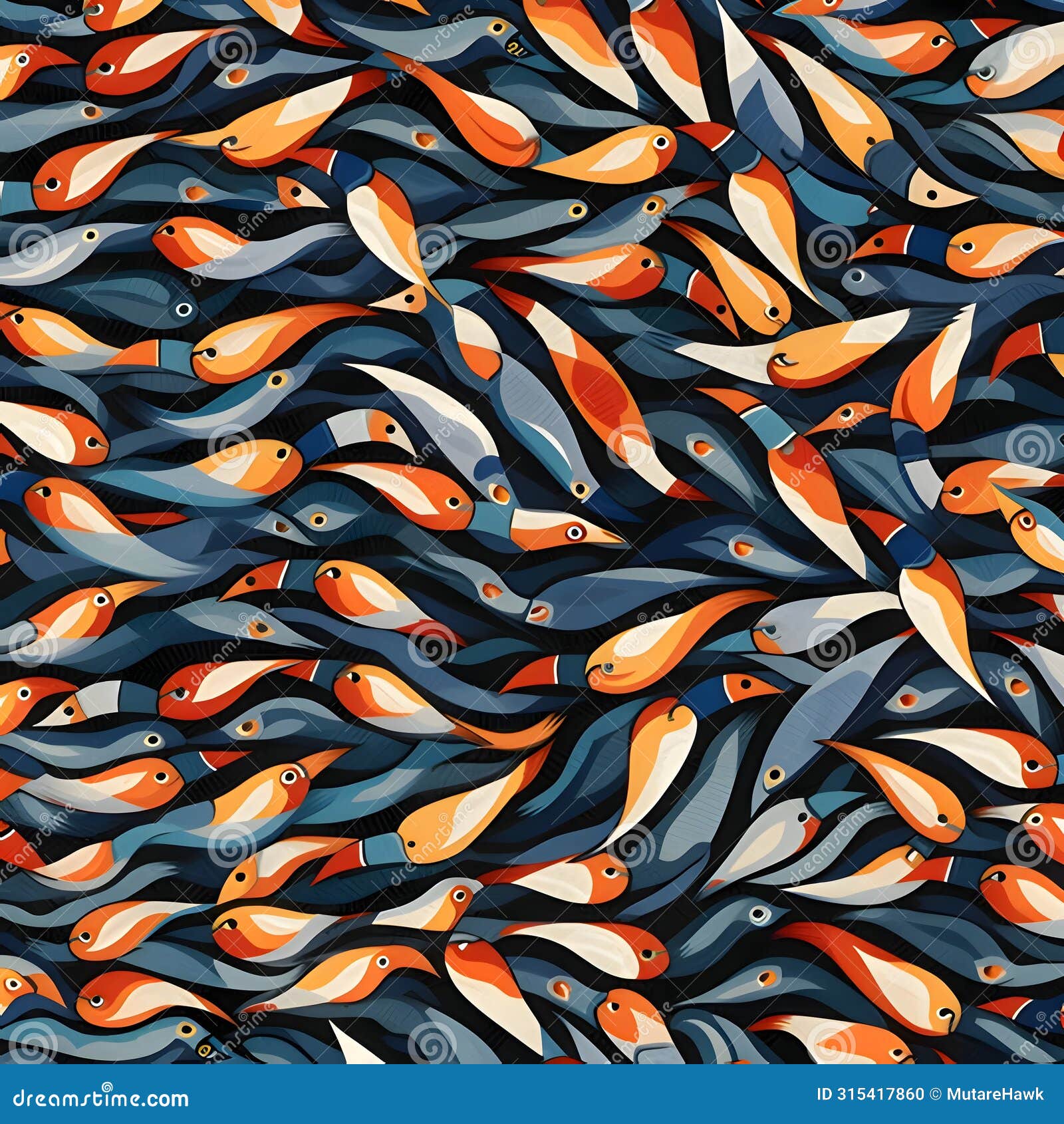 Seamless Pattern with Colorful Fishes. Vector Illustration in Cartoon ...