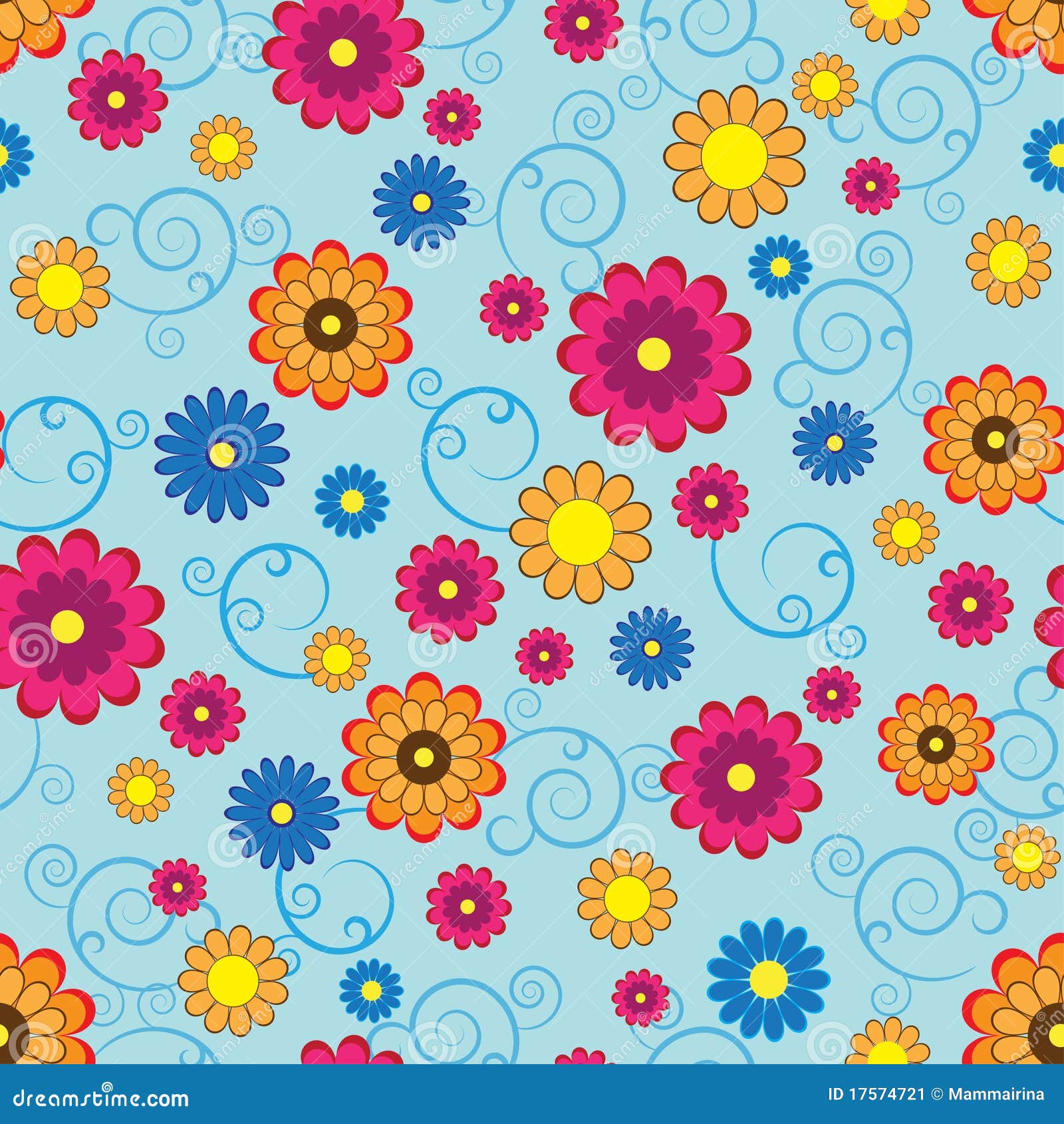 Seamless Pattern with Colorful Flowers Stock Vector - Illustration of ...