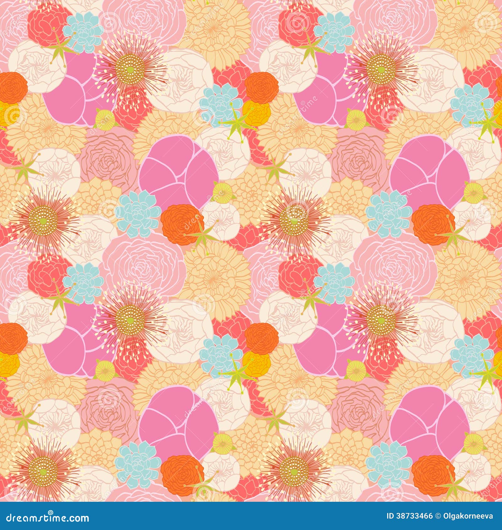 Seamless Pattern with Colorful Flowers Stock Vector - Illustration of ...