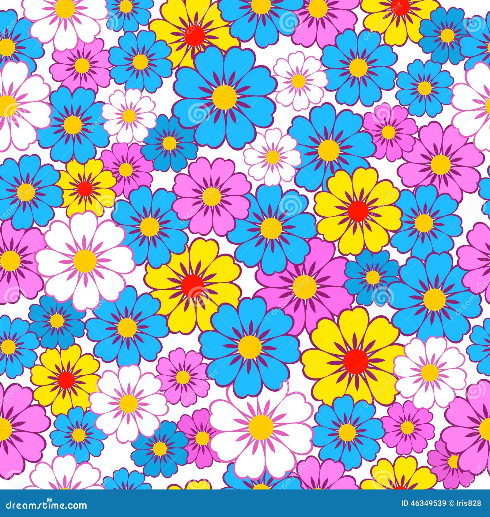 Seamless, Pattern of Colorful Flowes Stock Vector - Illustration of ...