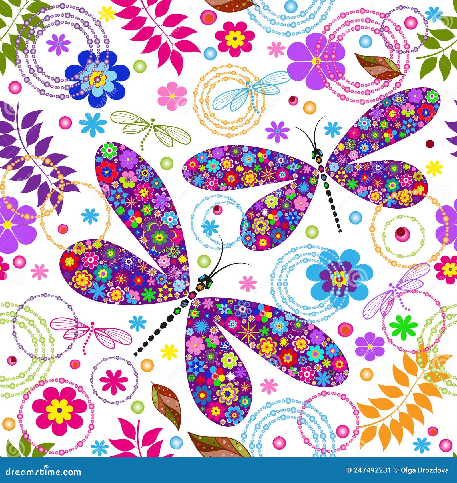 Seamless Pattern with Colorful Flying Dragonflies Stock Vector ...