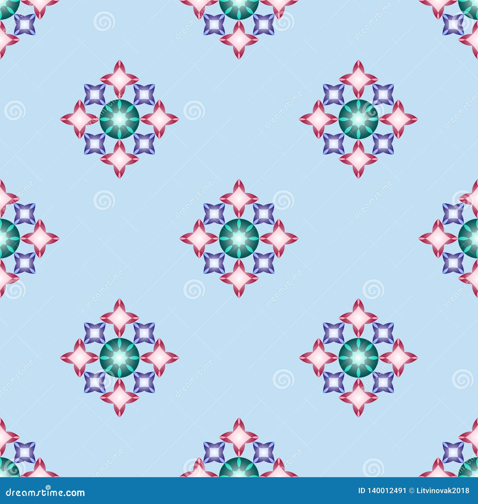 Seamless Pattern with Colorful Gems on Light Background. Colorful ...
