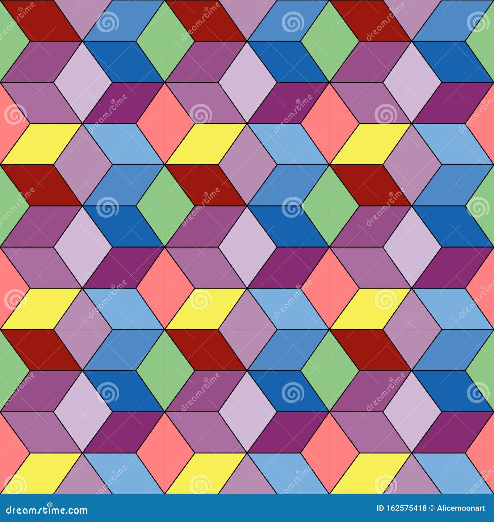 Seamless Pattern Of Colorful Geometric Diamonds And Cubes Stock Illustration Illustration Of