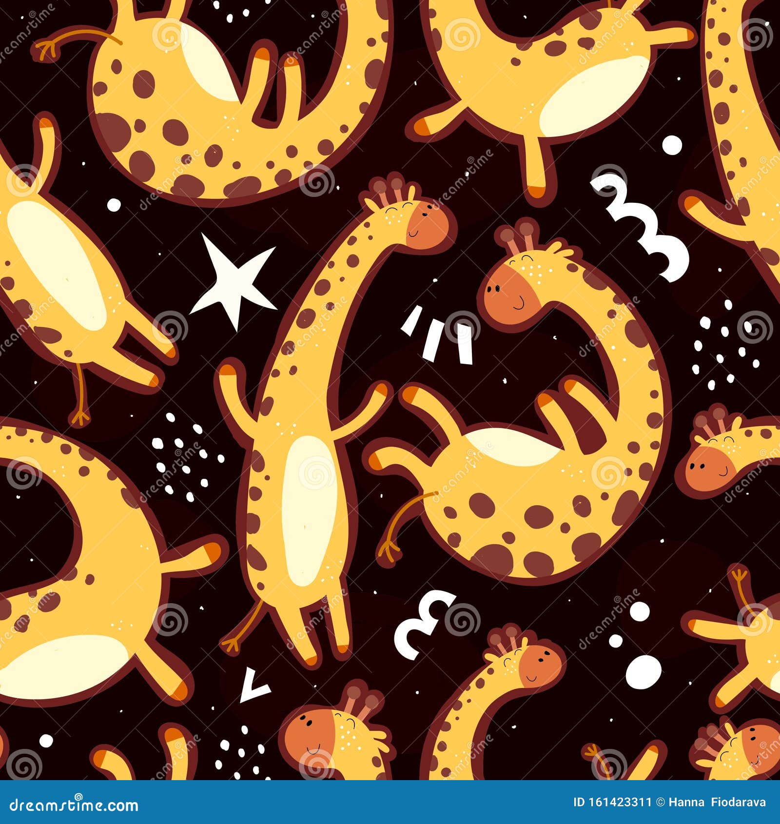 Seamless Pattern with Colorful Giraffes, Decor Elements on a Neutral ...