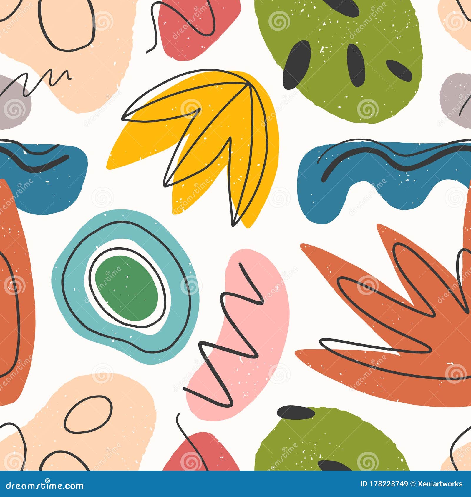 Seamless Pattern with Colorful Hand Drawn Organic Shapes,lines,doodles ... Seamless Pattern with Colorful Hand Drawn Organic Shapes,lines,doodles ...