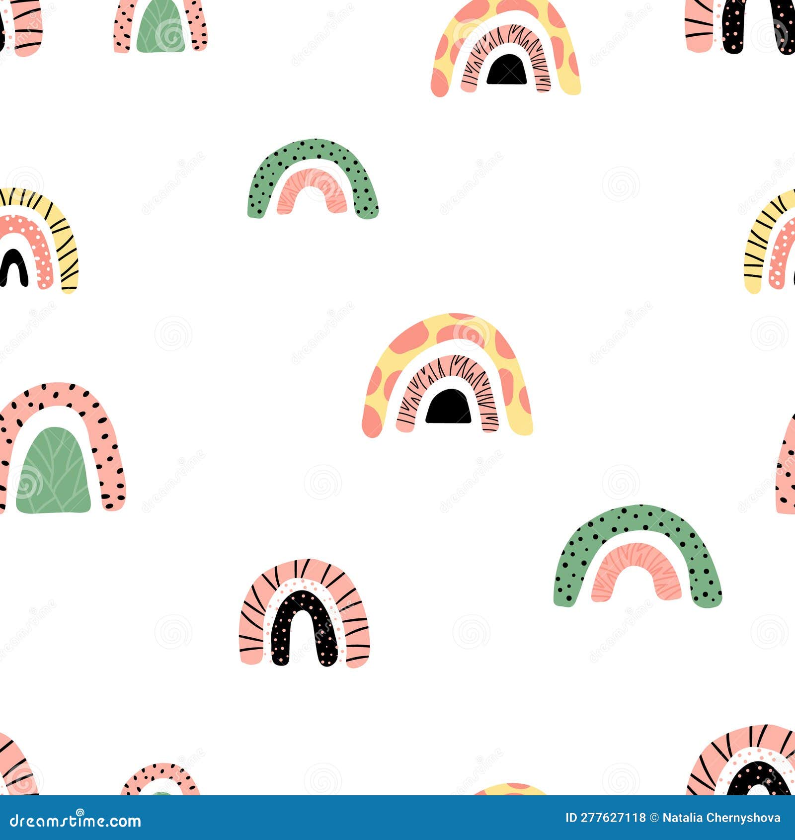Seamless Pattern with Colorful Hand Drawn Rainbows Stock Vector ...