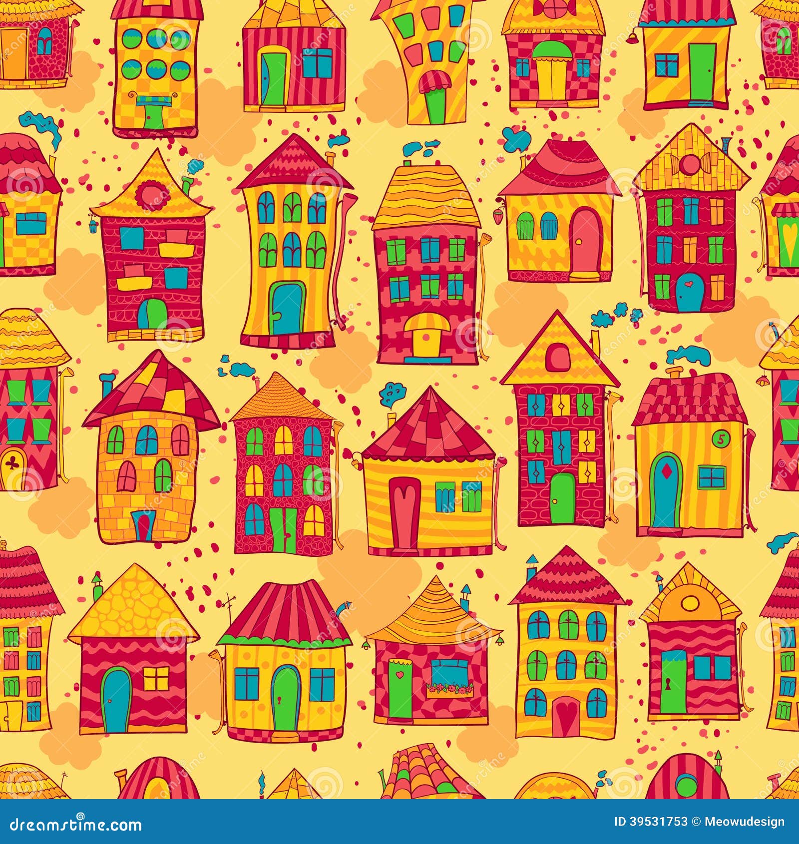 Seamless Pattern Colorful Houses Stock Vector - Illustration of ...