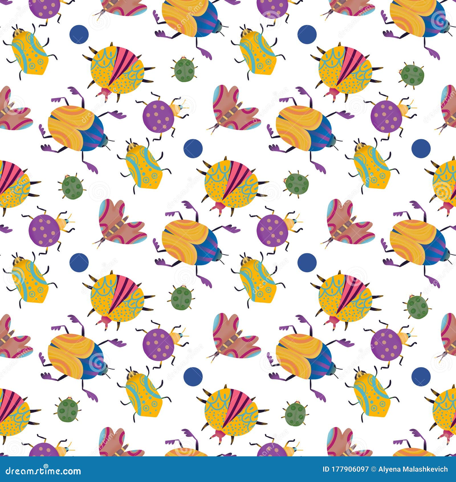 Seamless Pattern of Colorful Insects in Flat Style Stock Illustration ...