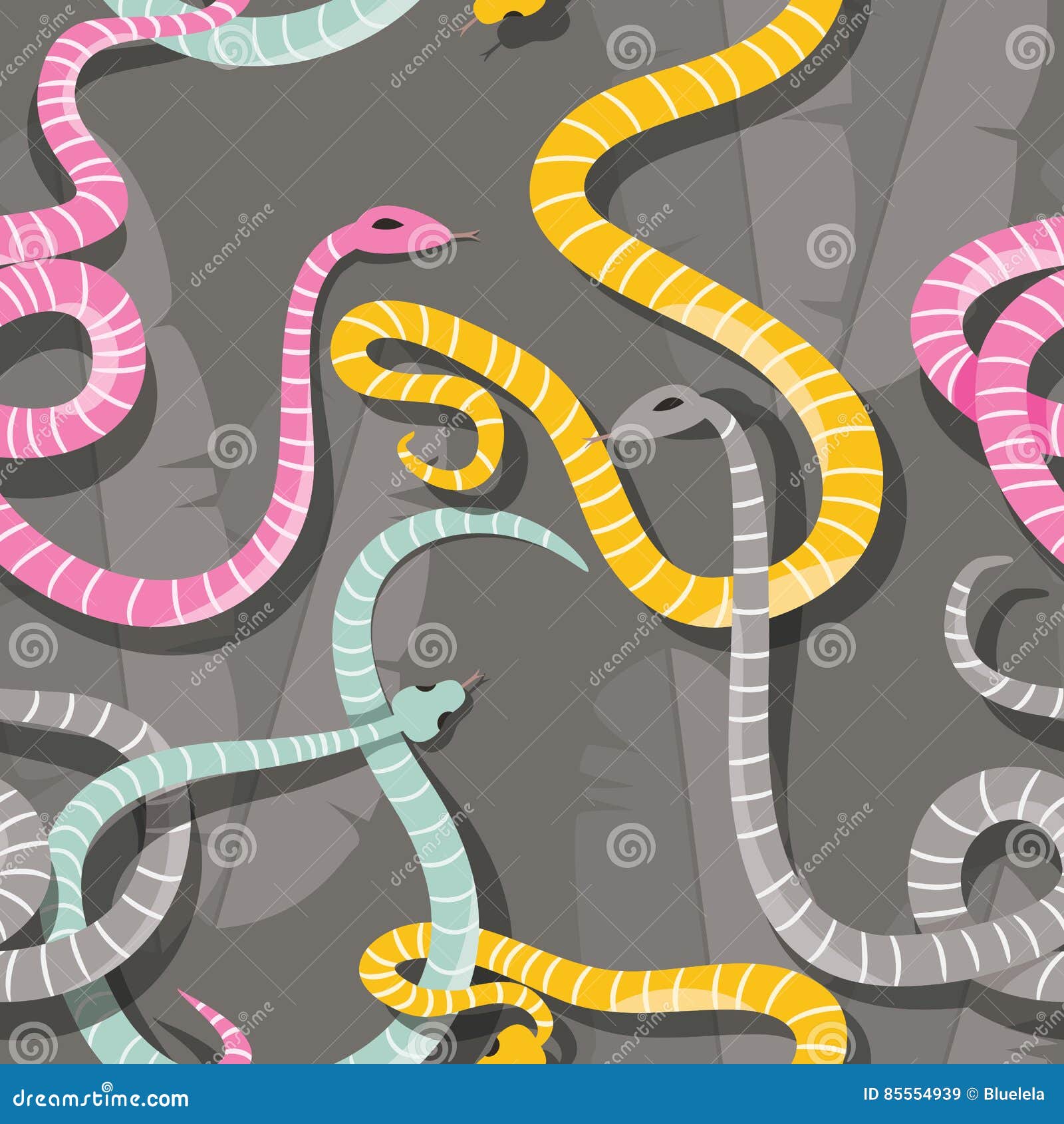 Seamless Pattern with Colorful Intertwined Striped Rain Forest Snakes ...