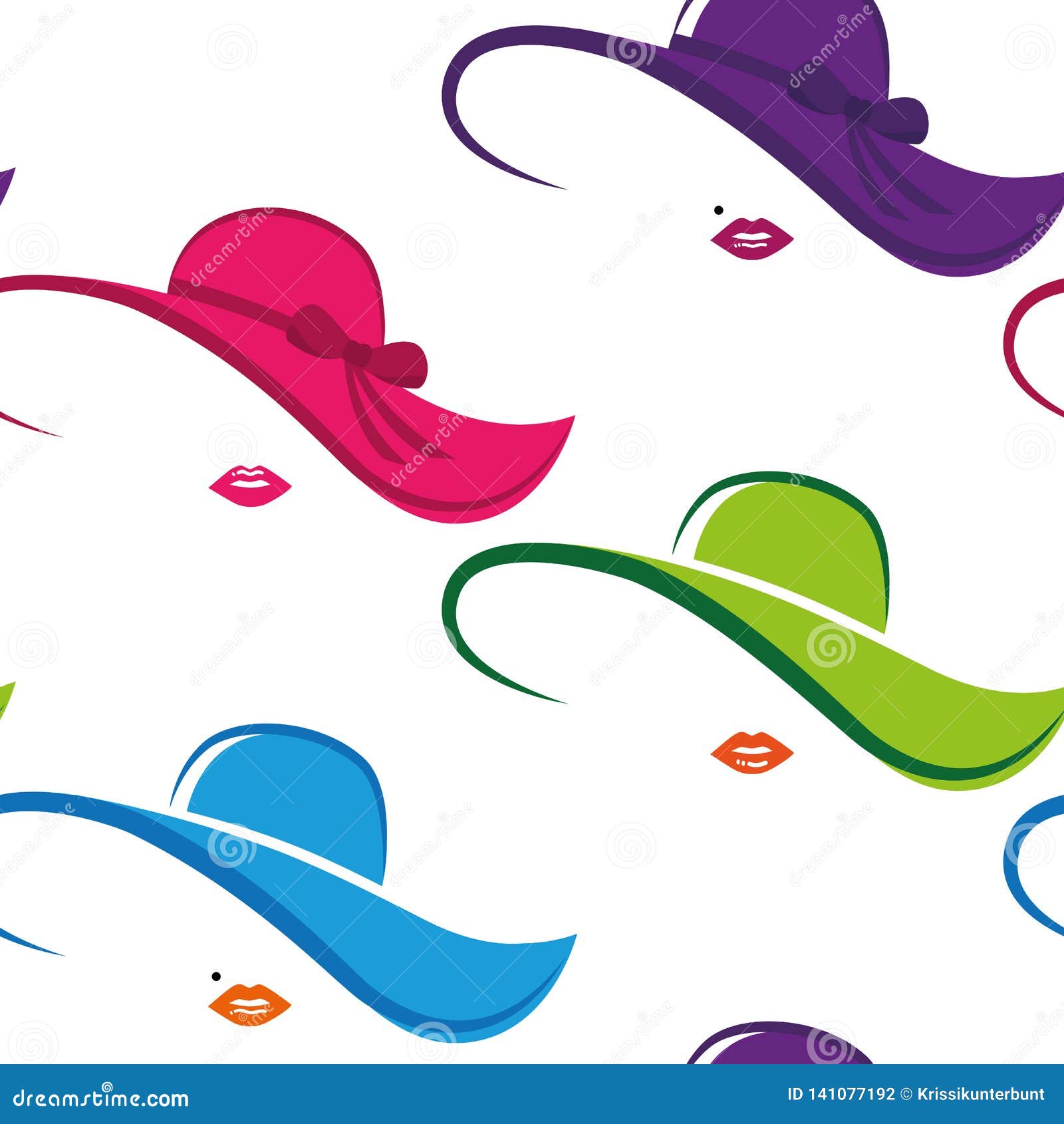 Seamless Pattern Colorful Lady Chic Hat and Lips Stock Vector ...
