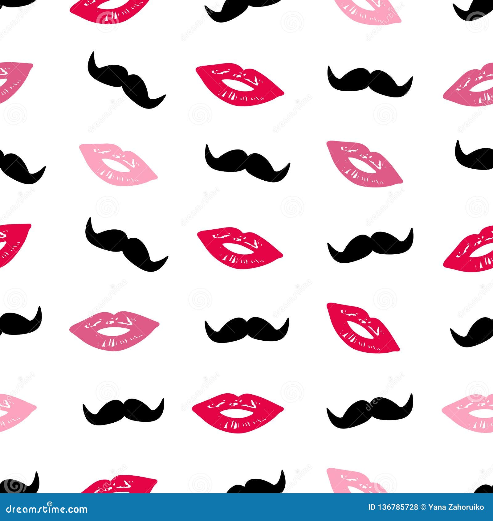 Seamless Pattern with Colorful Lips and Mustache Stock Vector ...