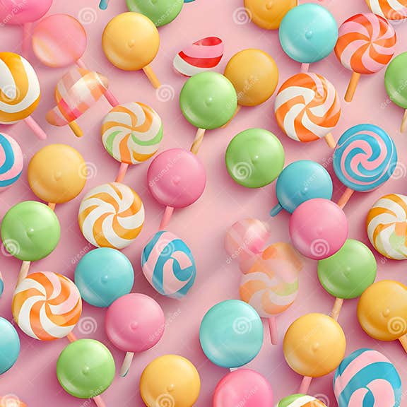 Seamless Pattern with Colorful Lollipops on Pink Background Stock ...