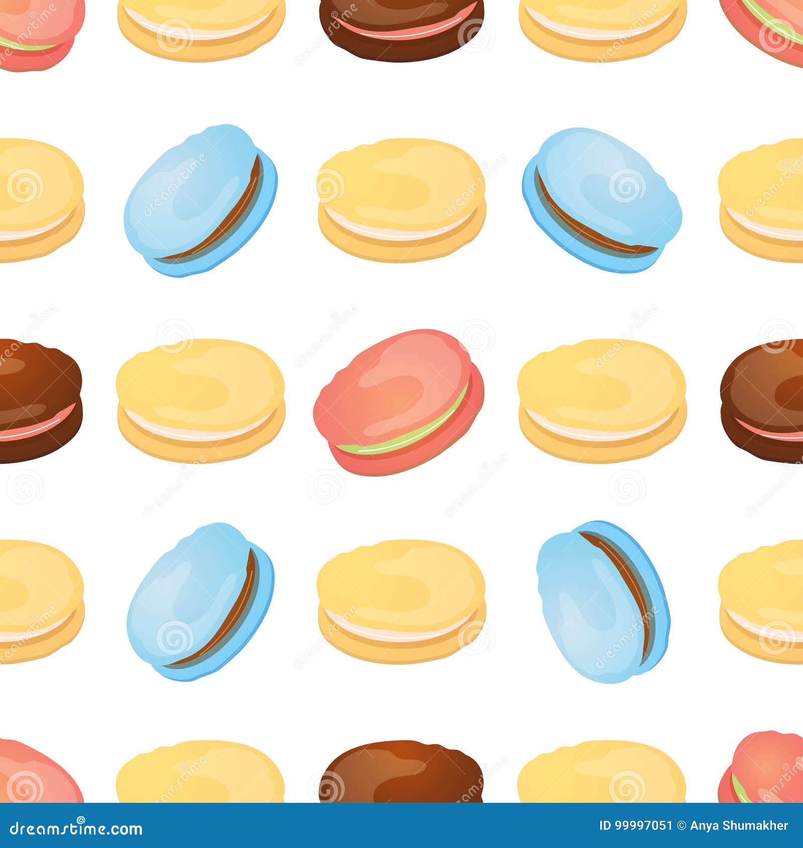 Seamless Pattern with Colorful Macaroon on White. Vector Stock ...