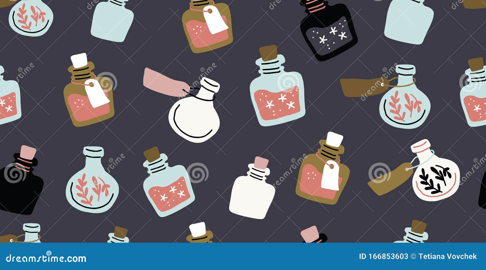 Seamless Pattern - Colorful Magic Potion Bottles Stock Vector - Illustration of bottle ...