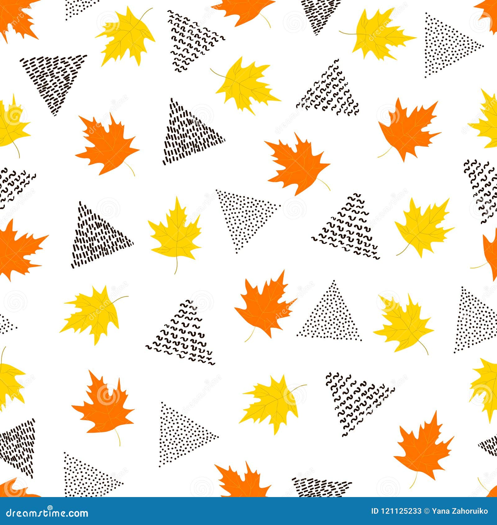 Seamless Pattern with Colorful Maple Leaves and Black Triangles Stock ...