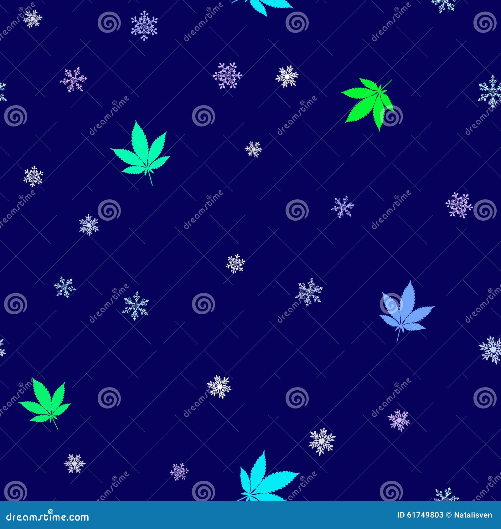 Seamless Pattern with Colorful Marijuana Leaves and Snowflakes Stock ...