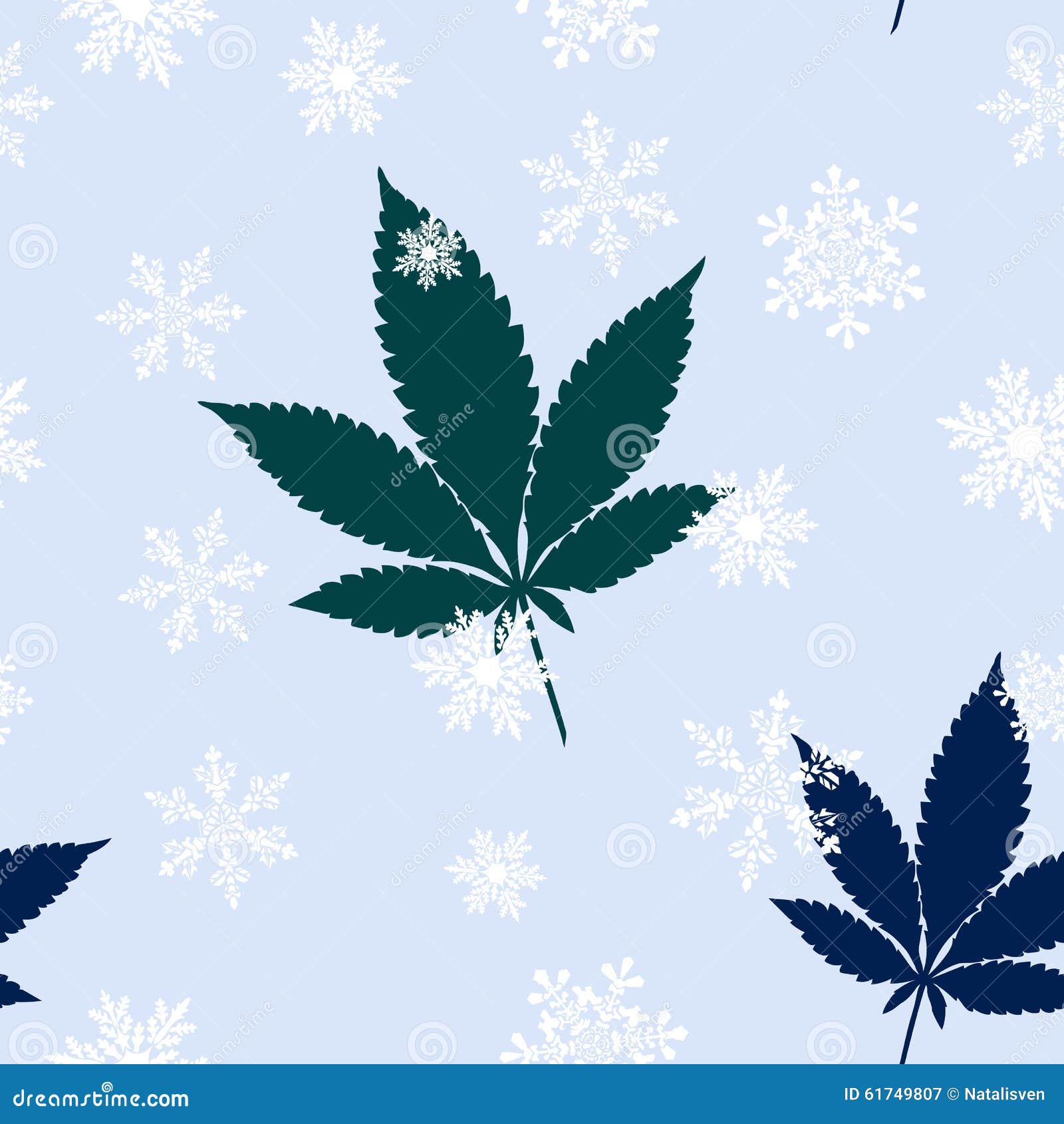 Seamless Pattern with Colorful Marijuana Leaves and Snowflakes Stock ...