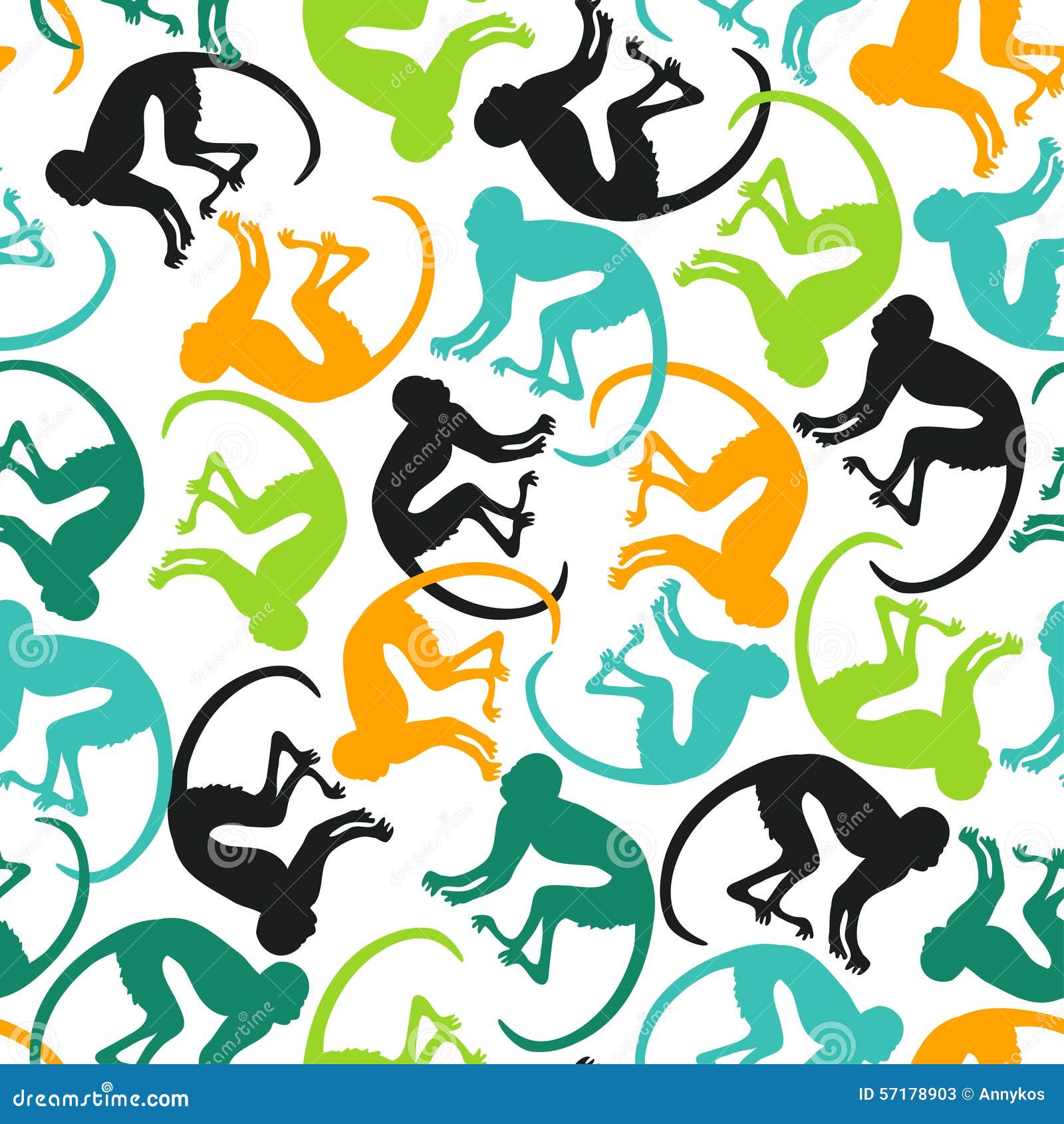 Seamless Pattern with Colorful Monkey. Stock Vector - Illustration of ...
