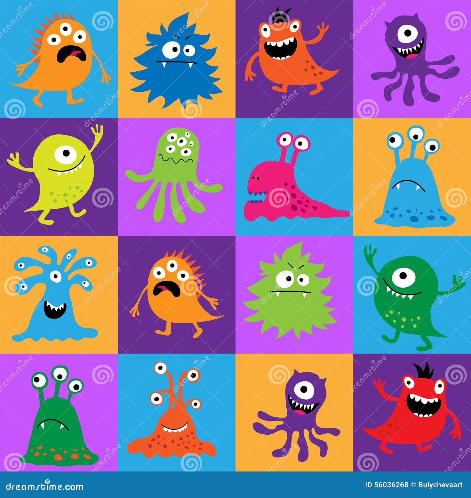 Seamless Pattern with Colorful Monsters in Squares Stock Vector ...