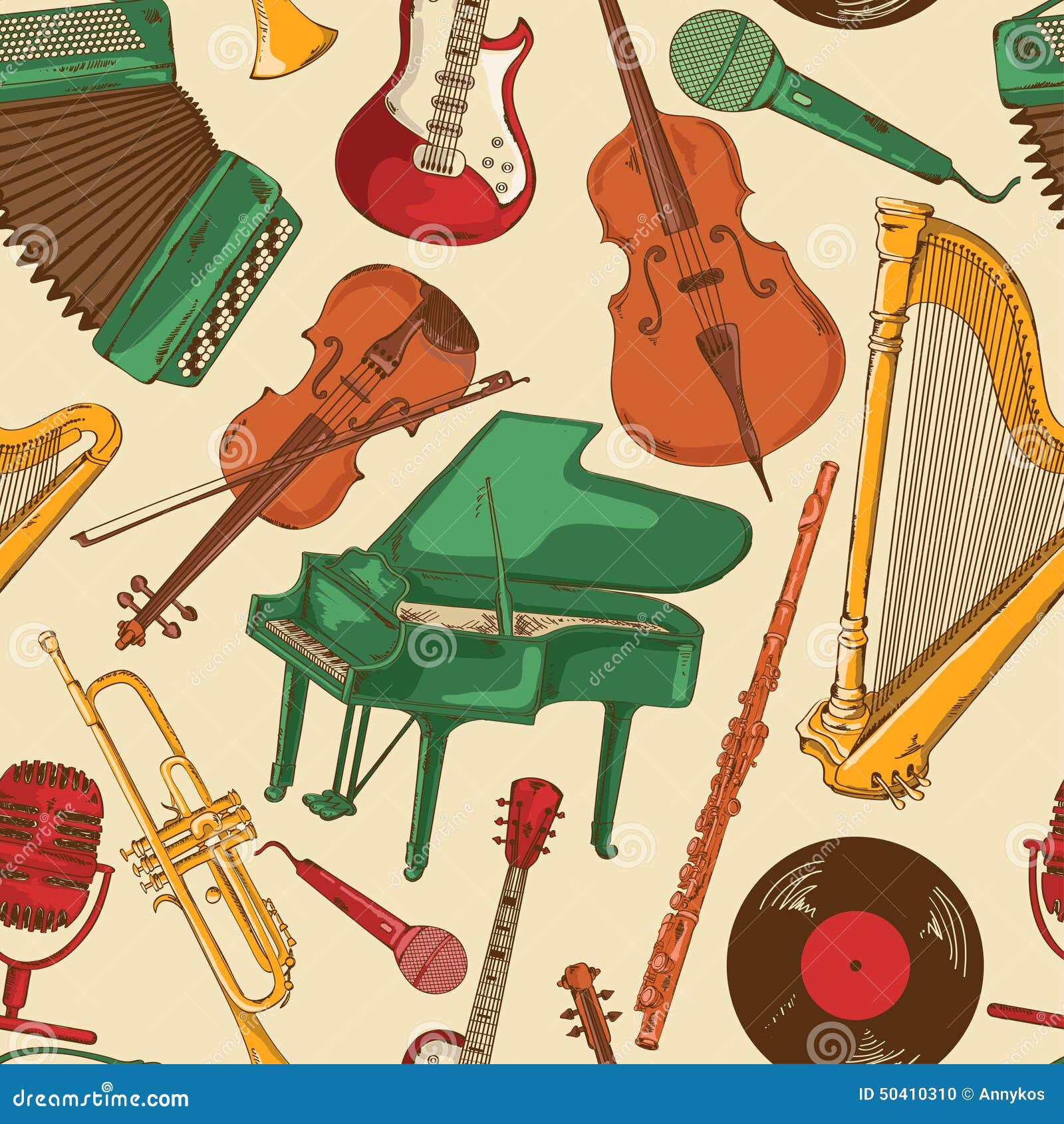 Seamless Pattern of Colorful Musical Instruments Stock Vector ...
