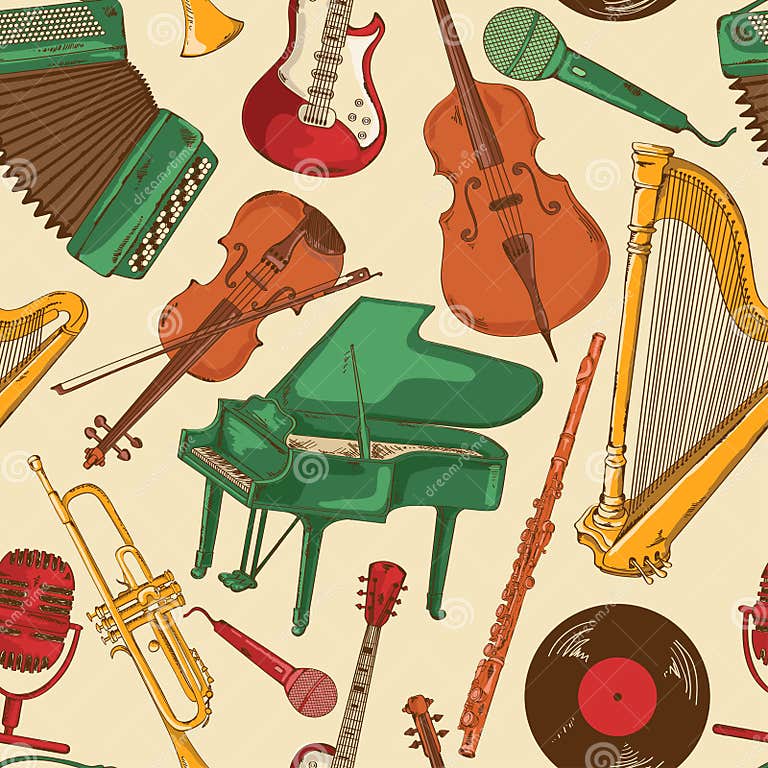 Seamless Pattern of Colorful Musical Instruments Stock Vector ...