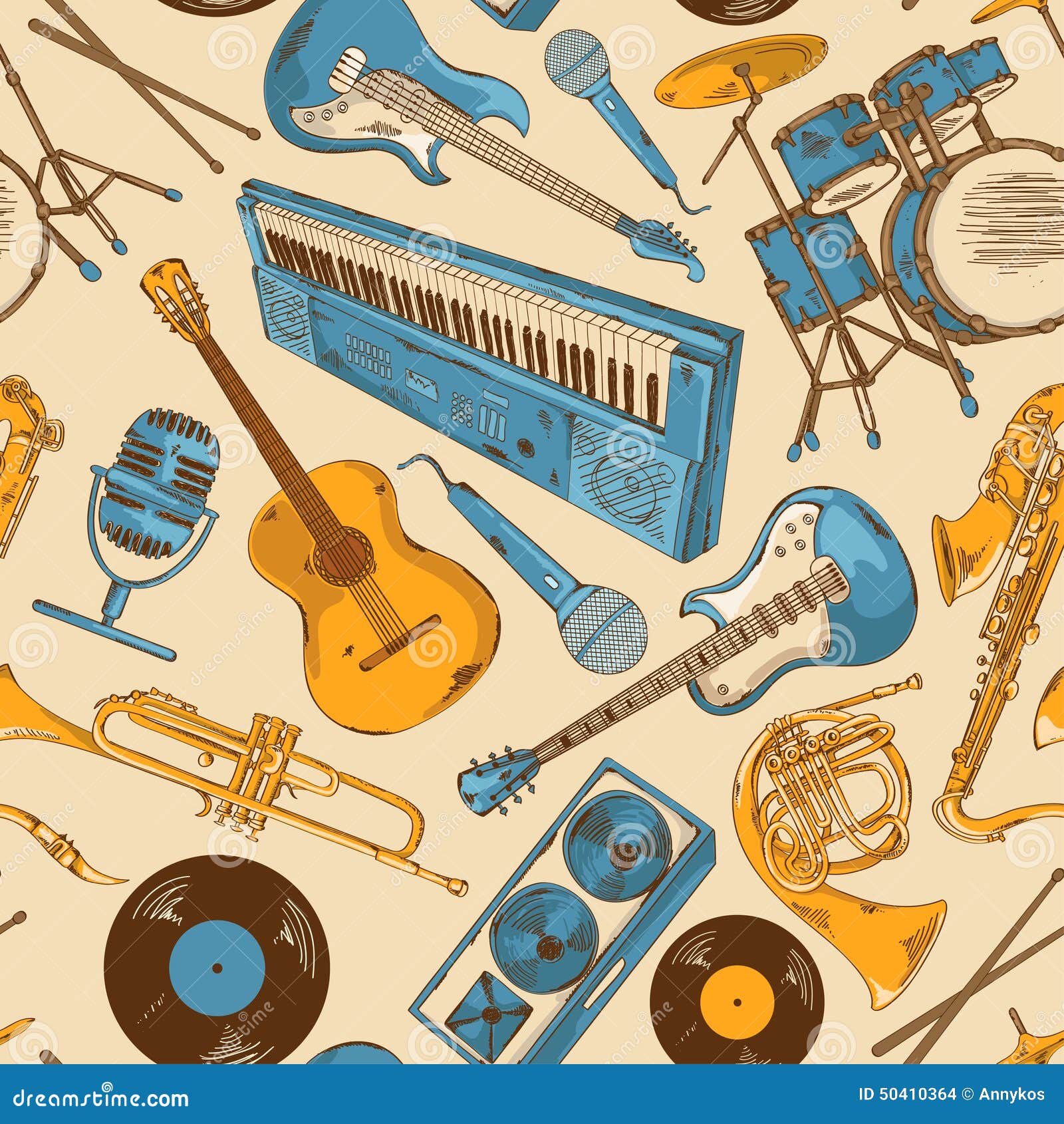 Seamless Pattern of Colorful Musical Instruments Stock Vector ...